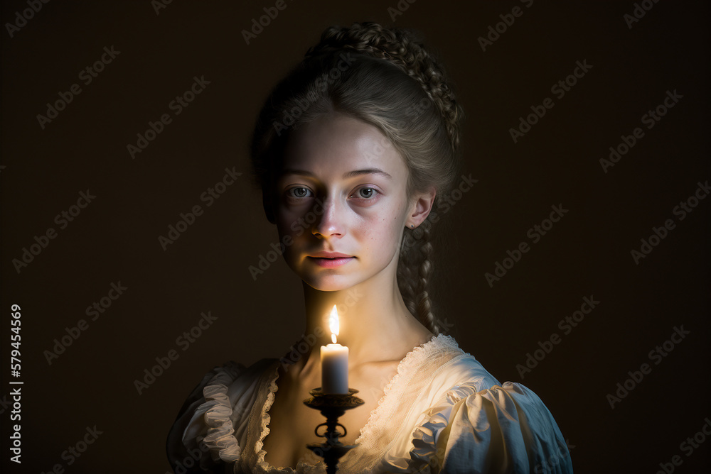 candlelight portrait of a young french noblewoman rococo gown, light ...