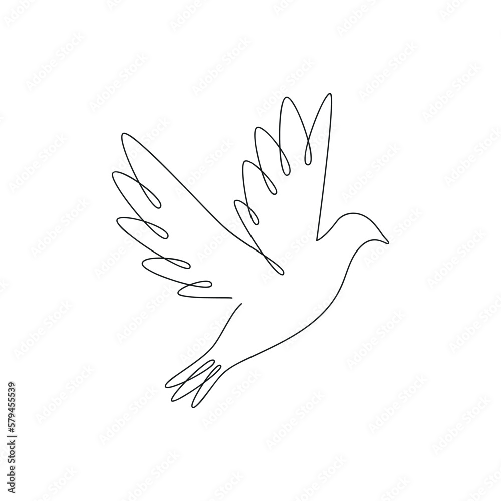 Pigeon drawn in one continuous line. One line drawing, minimalism ...
