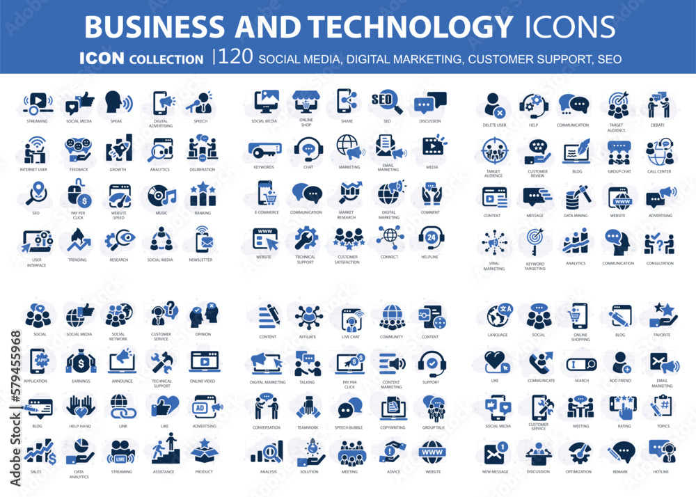 120 Business, data analytics, organization management icons. Social ...