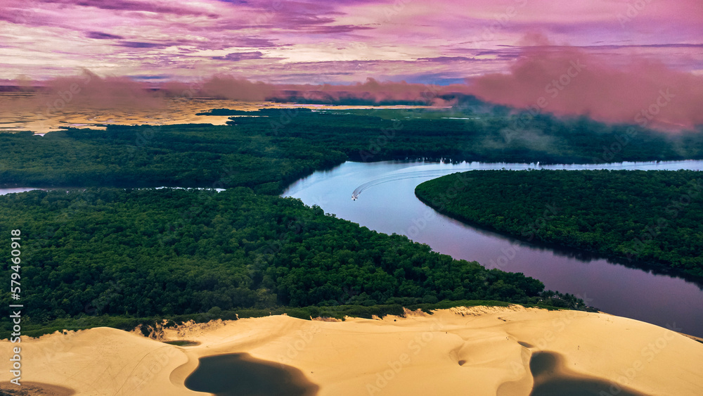 Foto de Rio Dunas Praia Lagoas Pequenos Lençóis Paisagem Barreirinhas ...