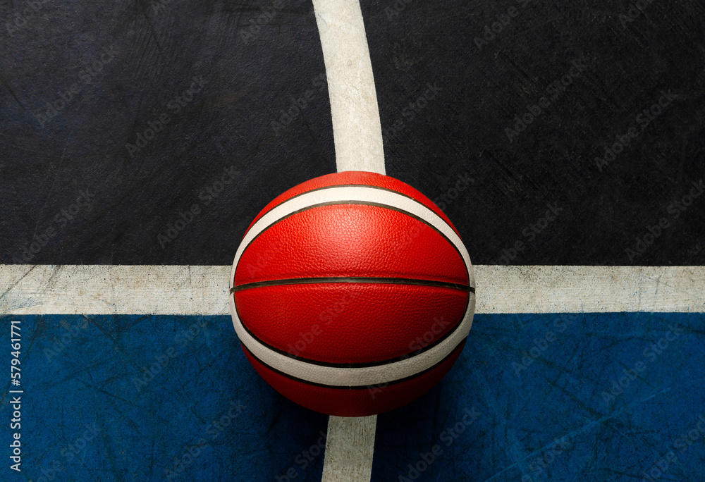 basketball ball on a blue and black basketball court. design and play ...