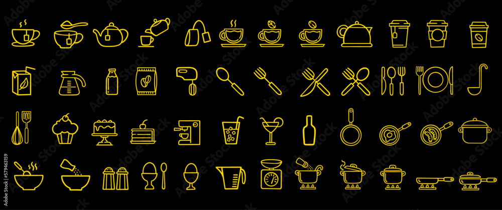 Cooking related line icon set. Cooking recipe outline vector signs and ...