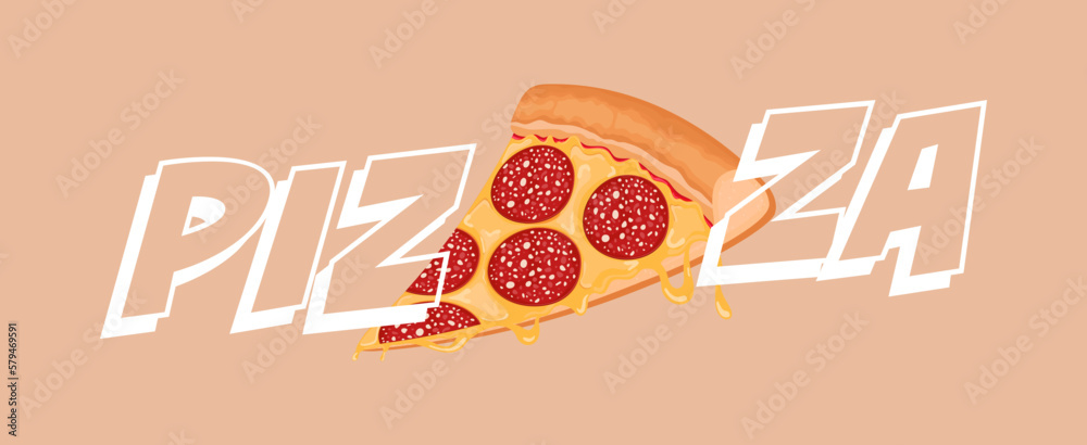 Banner with pizza slice. Tasty pepperoni pizza vector illustration ...