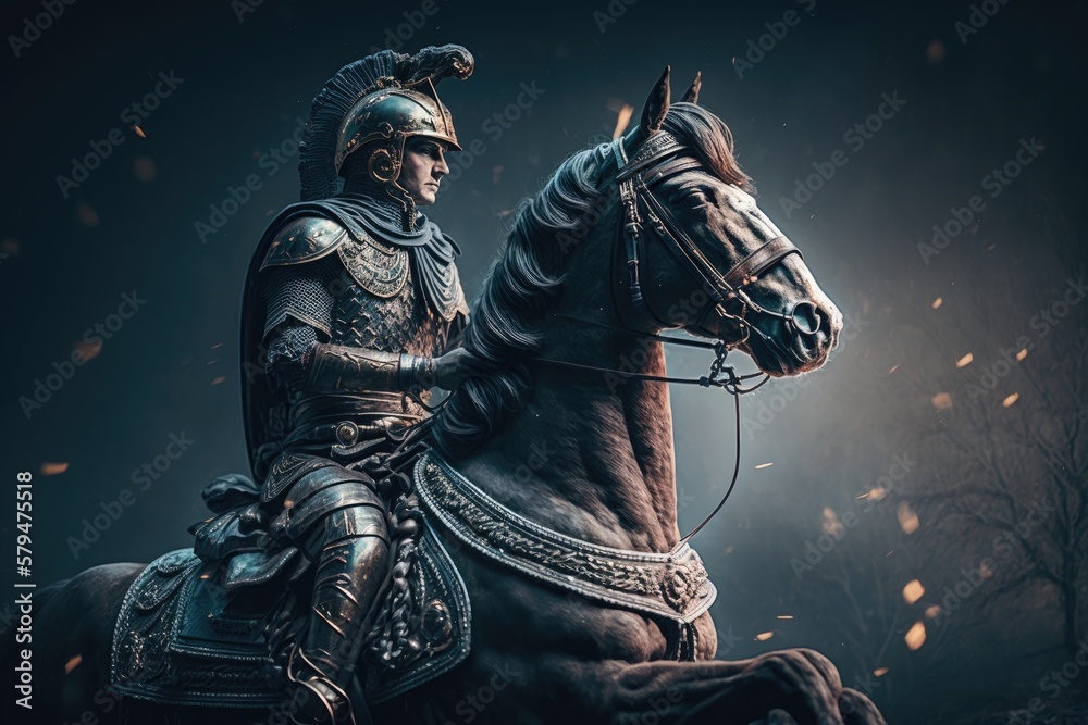 Alexander the Great Mounted on his Steed Horse. Battle in Ancient Times ...