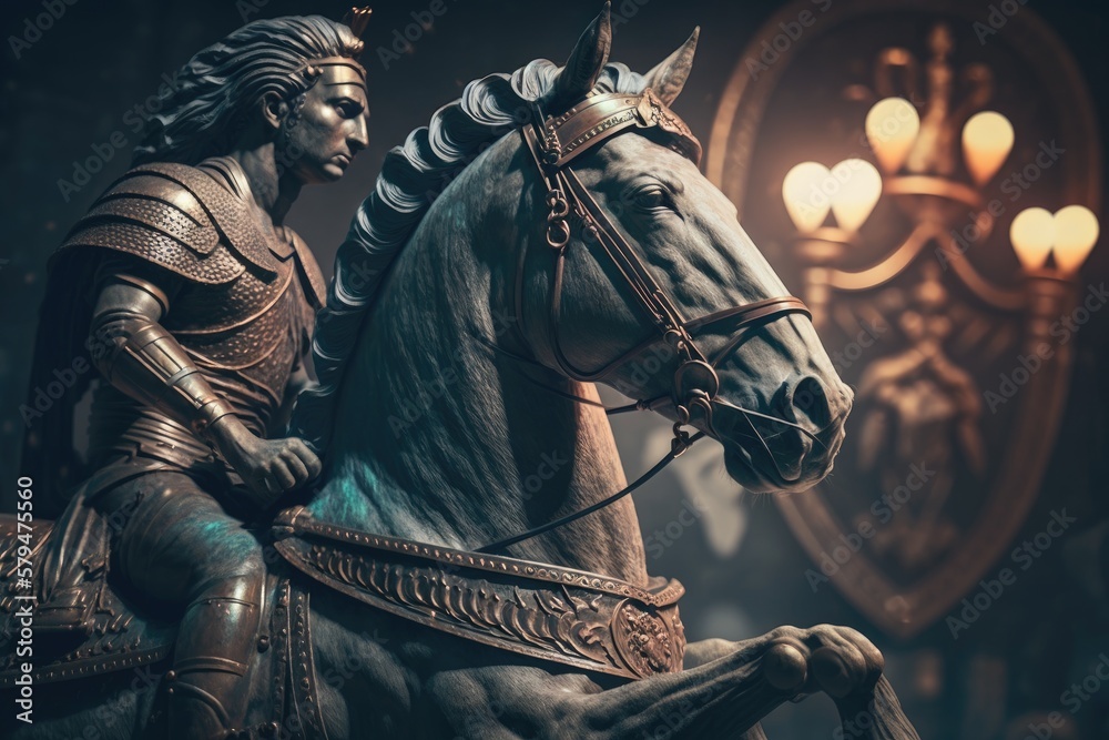 Alexander the Great Mounted on his Steed Horse. Battle in Ancient Times ...