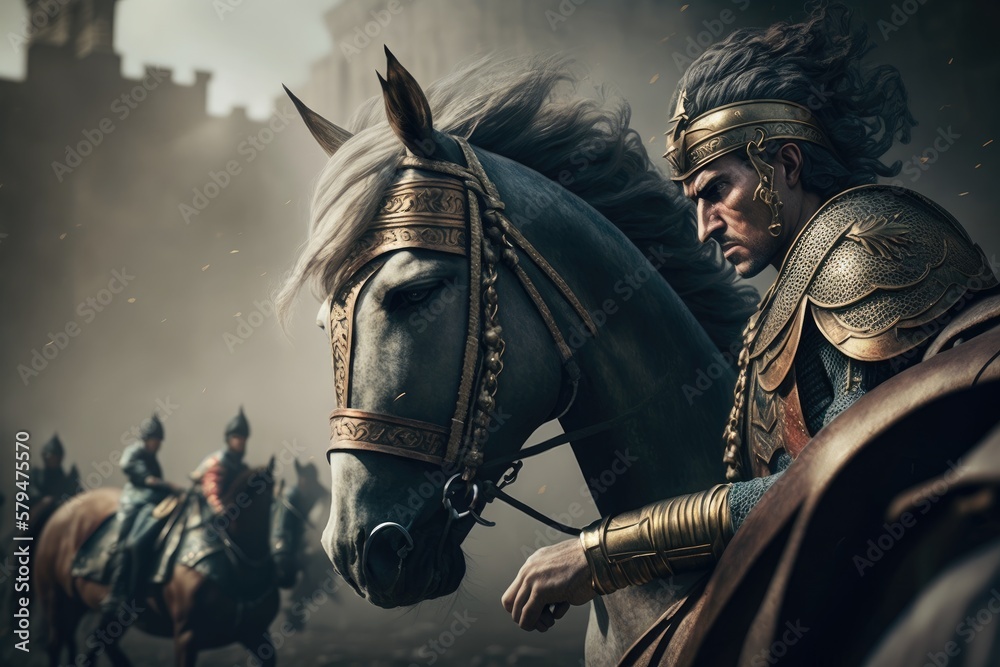 Alexander the Great Mounted on his Steed Horse. Battle in Ancient Times ...