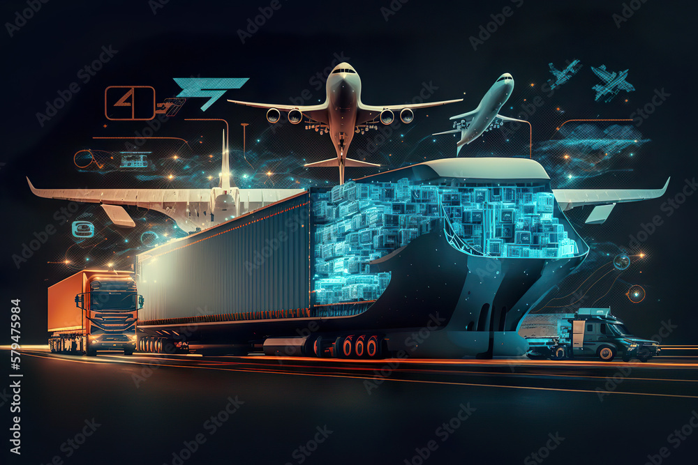 Transport vehicles of the future by rail, air and road. Shipping plans ...