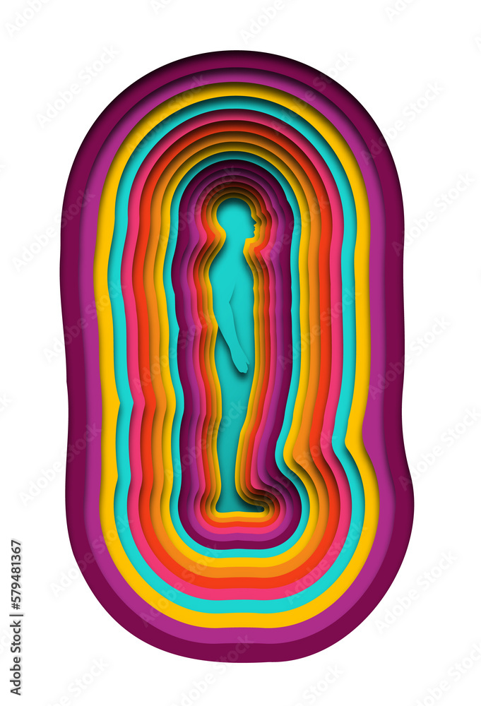 Colorful paper cut layered full body man illustration. Realistic 3D ...