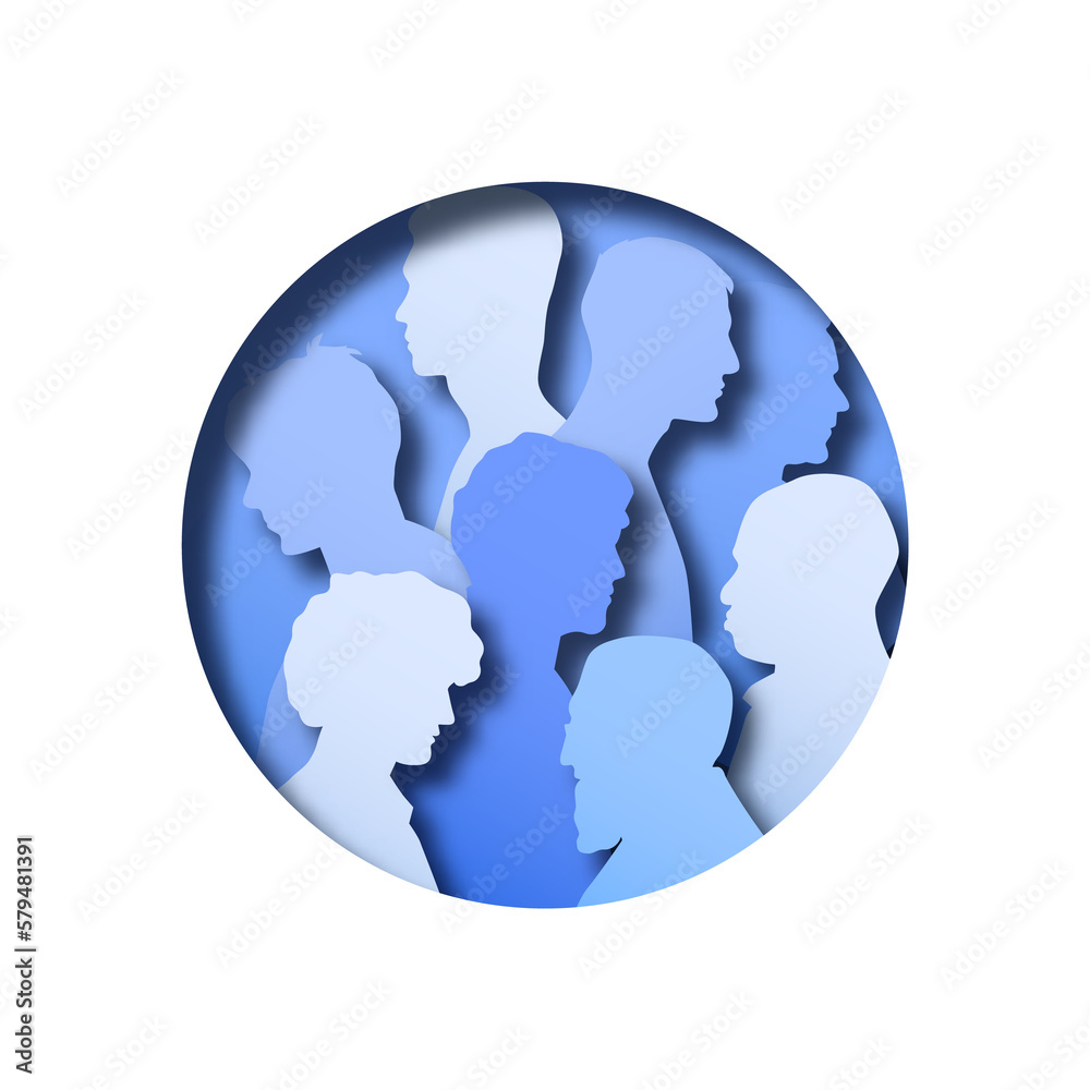 Diverse paper cut men people group illustration inside circle shape ...