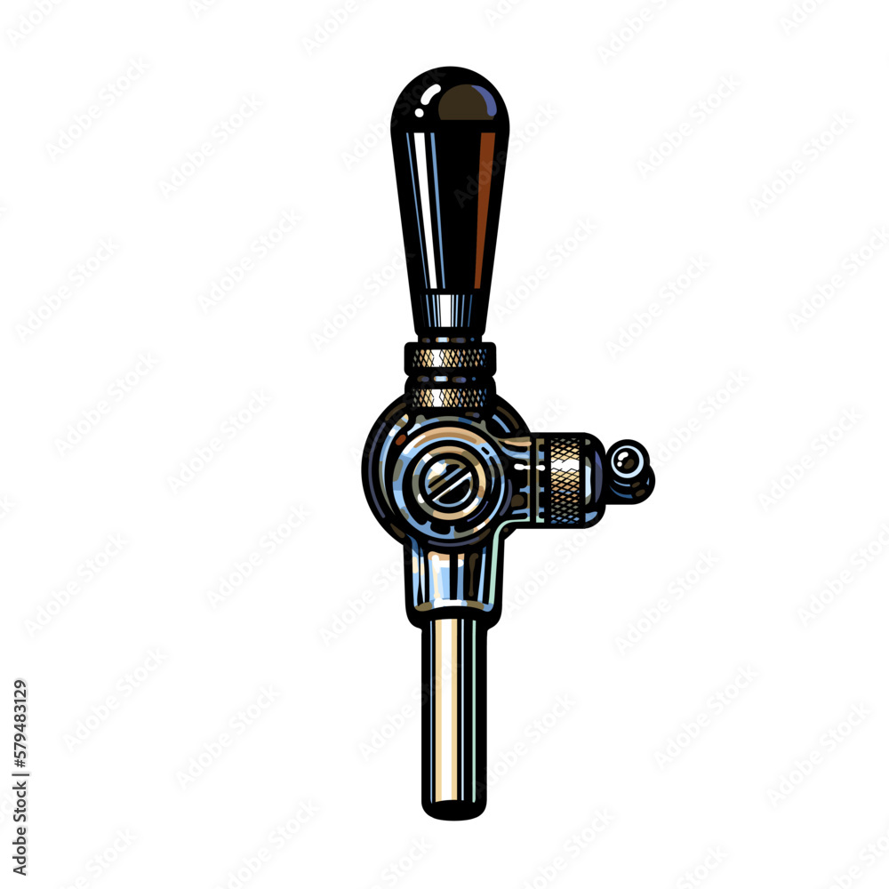 Beer tap front view. Hand drawn vector illustration isolated on white ...