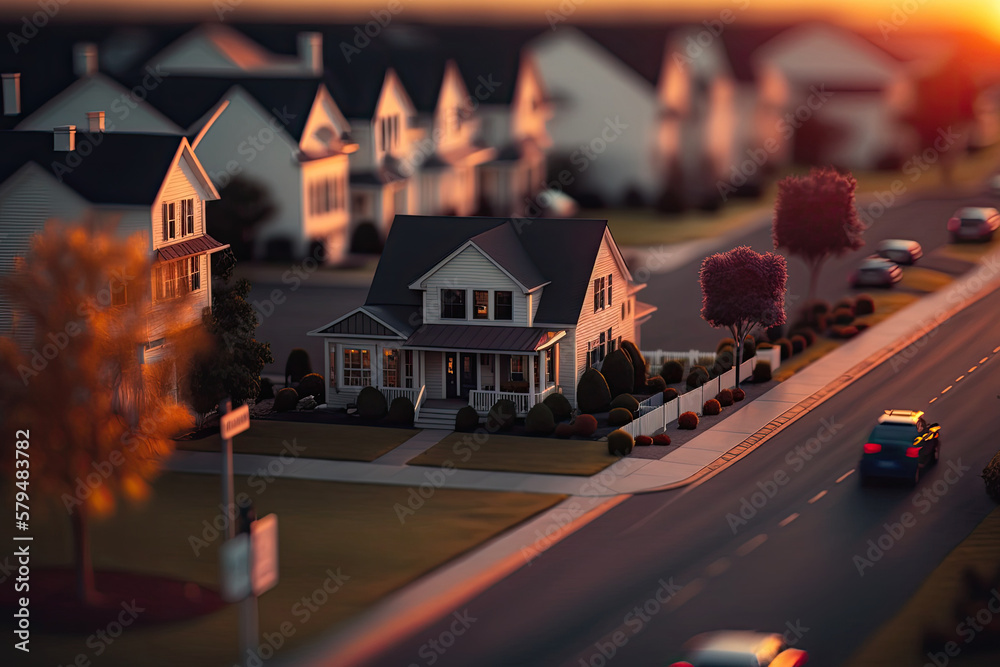 American residential neighborhood, aerial view. Suburban with living ...