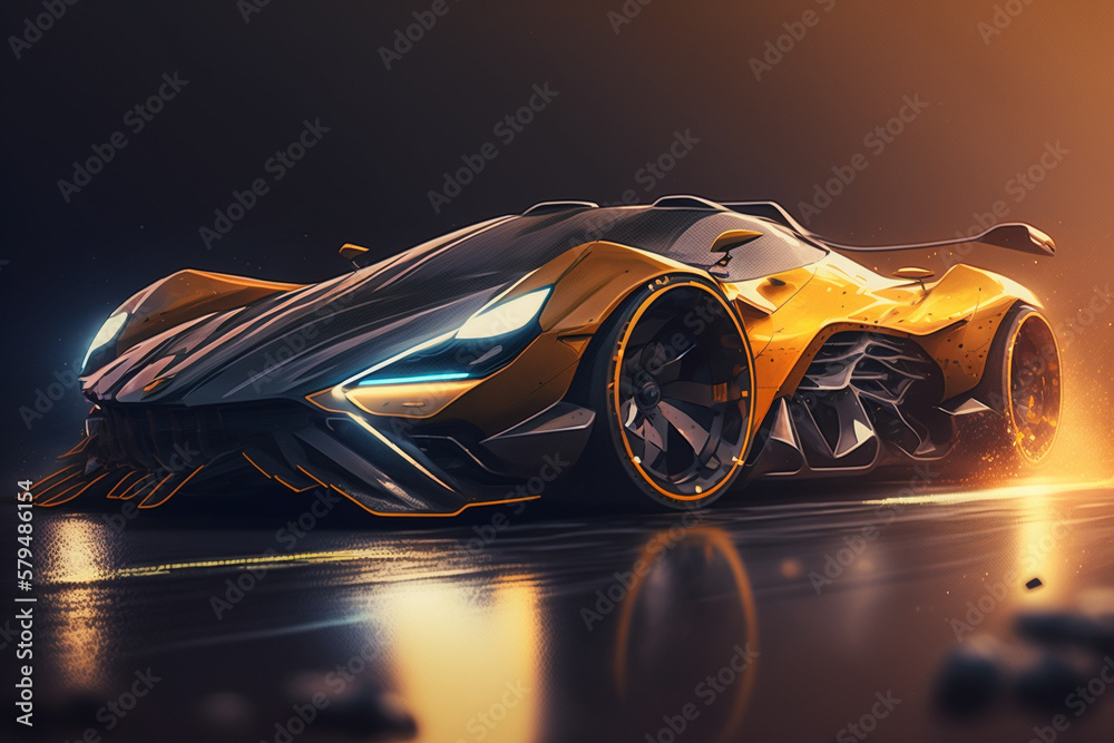 Super fast car automobile concept design with fire. Luxury speed race ...