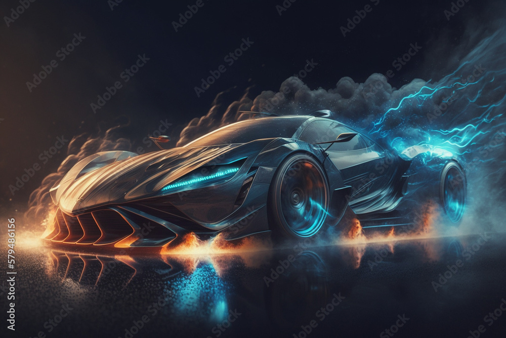 Super fast car automobile concept design with fire. Luxury speed race ...
