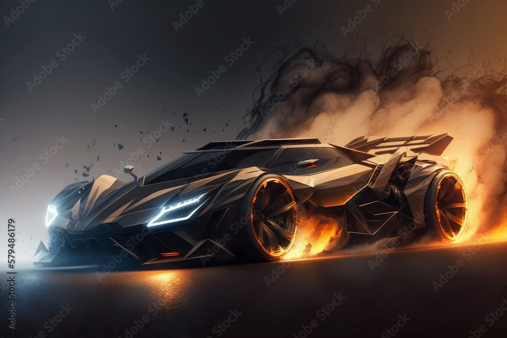 Super fast car automobile concept design with fire. Luxury speed race ...