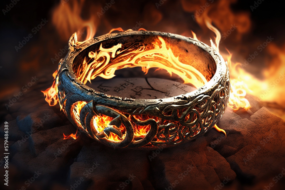Lava and fire ring similar to lord of the rings movie with intricate ...