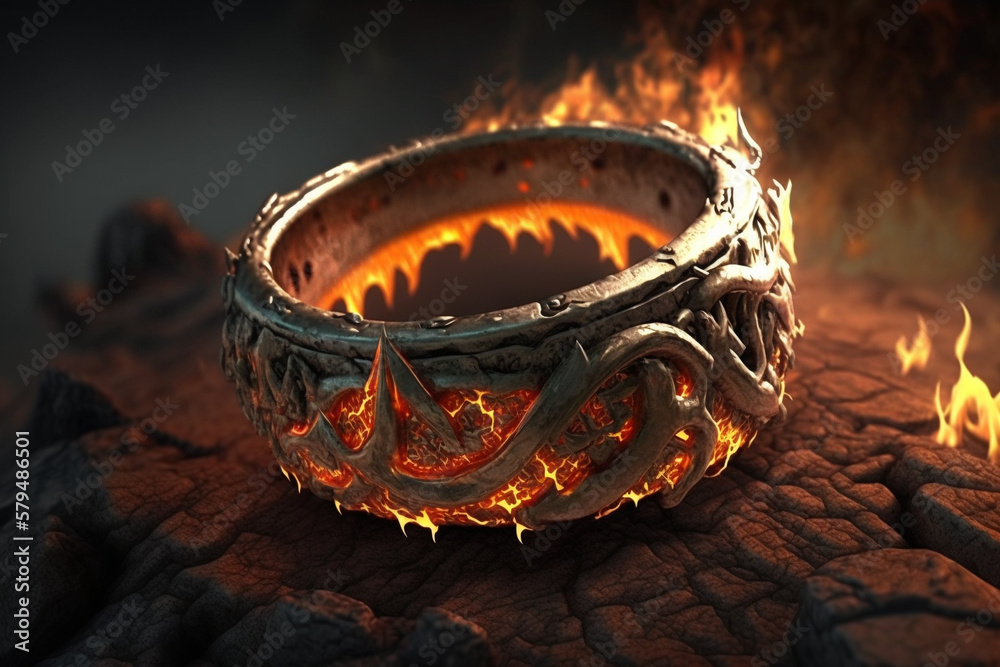 Lava and fire ring similar to lord of the rings movie with intricate ...