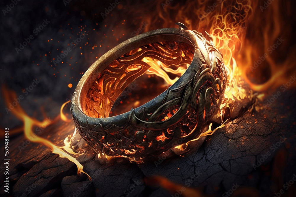 Lava and fire ring similar to lord of the rings movie with intricate ...