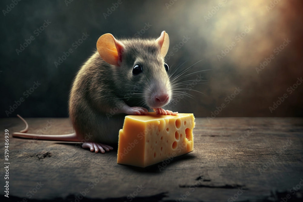 Cute rat or mouse enjoying his big piece of cheese. Funny illustration ...