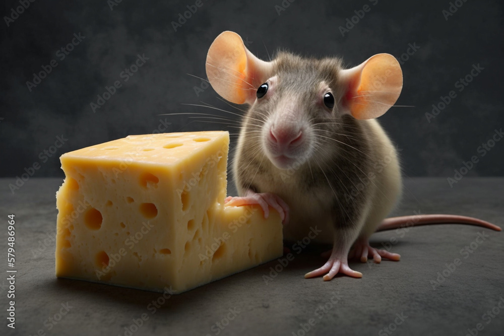 Cute rat or mouse enjoying his big piece of cheese. Funny illustration ...