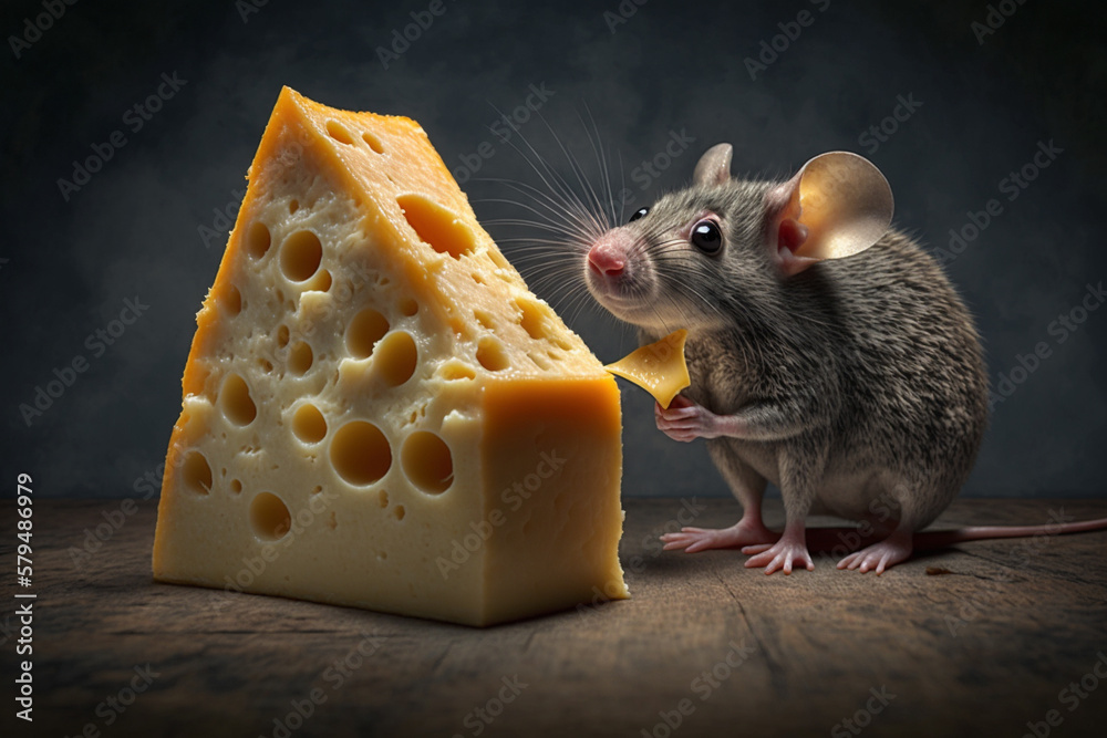 Cute rat or mouse enjoying his big piece of cheese. Funny illustration ...