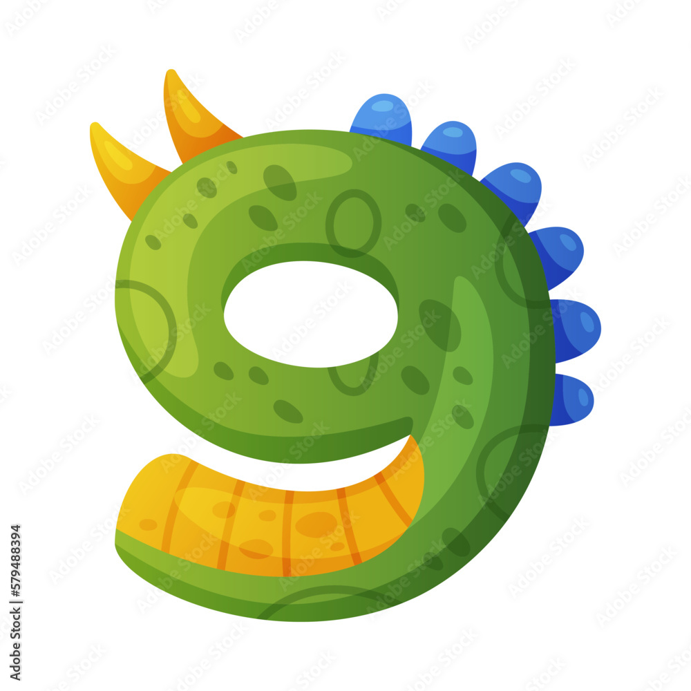 9 dino font number. Nine dino effect numeral, kids, nursery, birthday ...