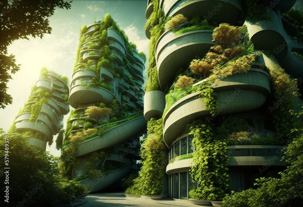 Ai-Generated Render of a Modern, Sustainable, Eco-Friendly Vertical Garden City Skyline with ...