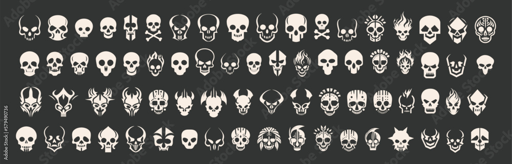 Skull Human Vector Shapes Set. Deaths head. Mortality symbols ...