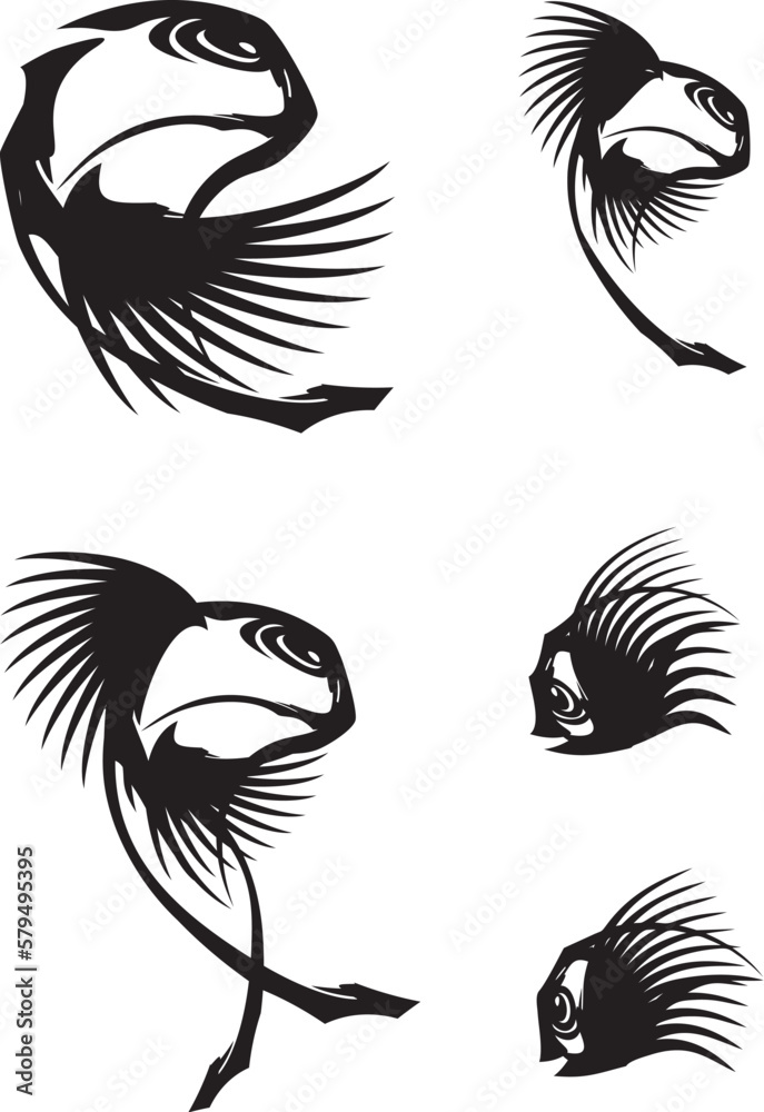 Black and White fish symbols for logos or stikers. Bizarre fish icons ...