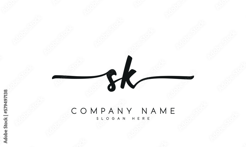 Handwriting signature style letter sk logo design in white background ...