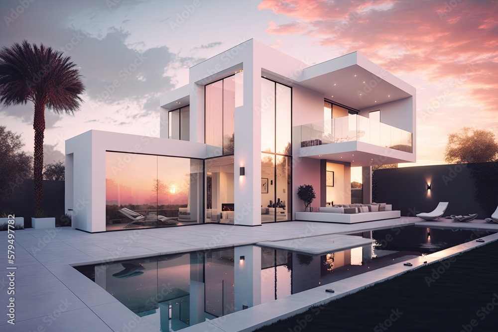 Modern Luxury: Stylish House with Backyard Swimming Pool, White & Clean ...