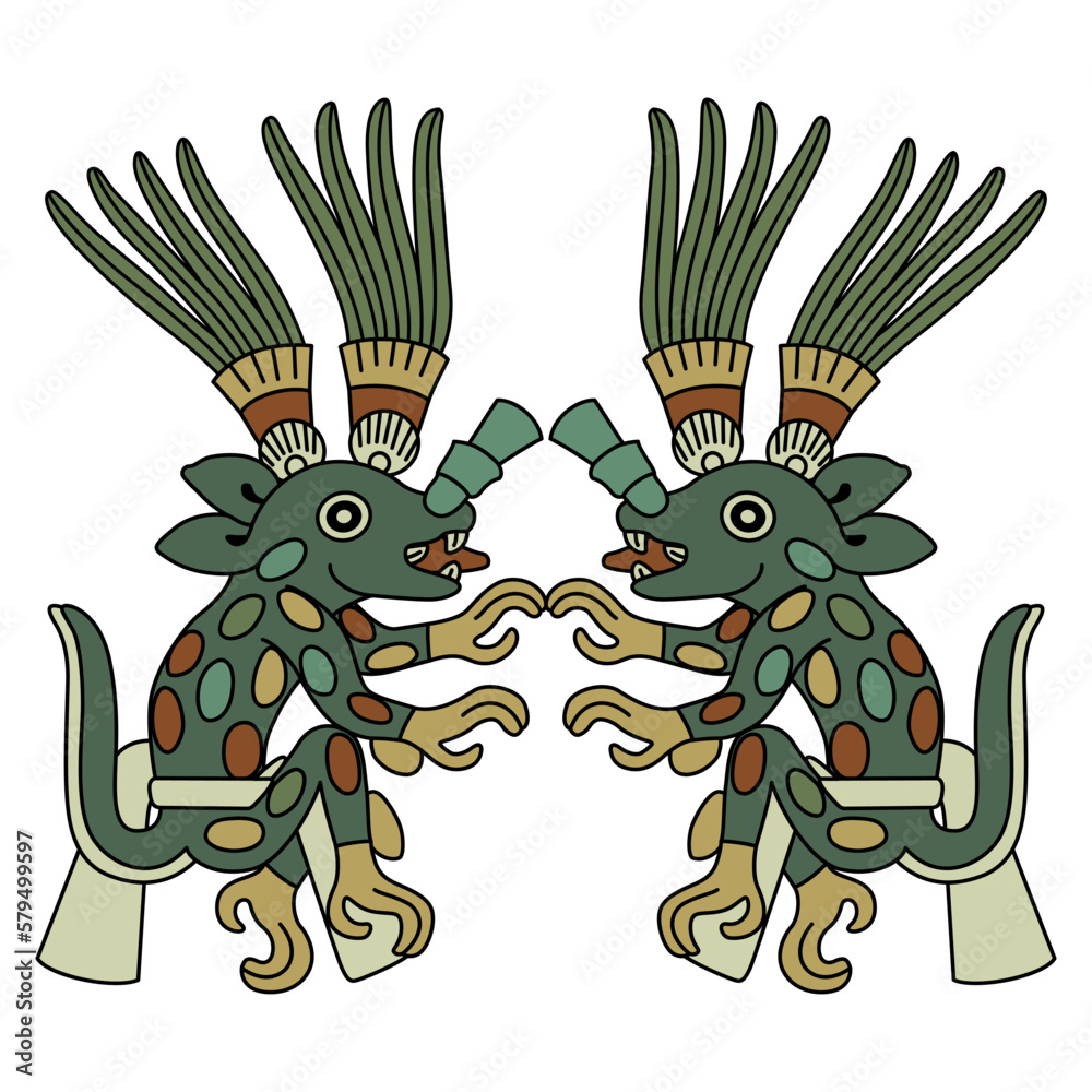 Symmetrical ethnic design with two fantastic animals. Native American ...