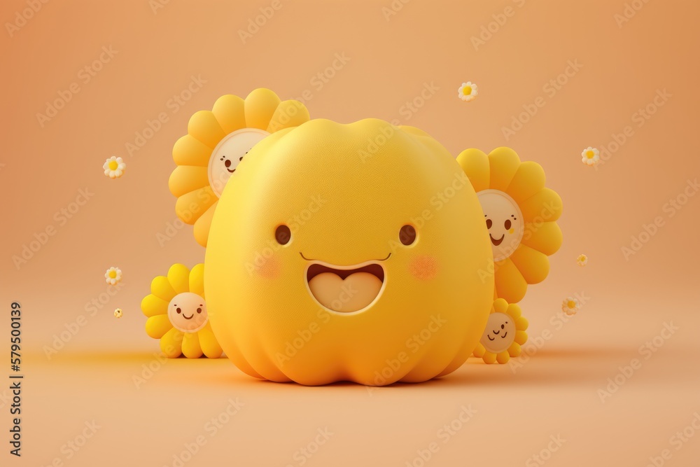 Cute kawaii happy yellow character on yellow background, banner for ...