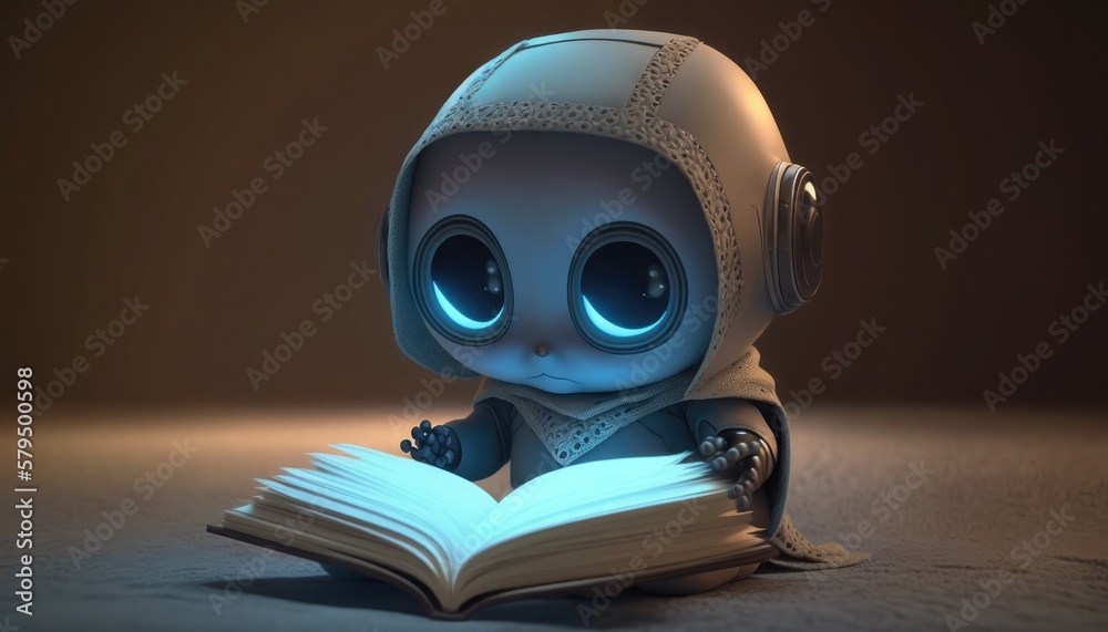Cute robot reading a book, cartoon character, future art, ai, android ...