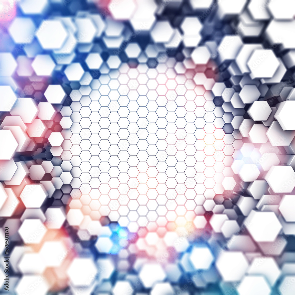 Abstract futuristic surface hexagon pattern with colorful light. 3D ...