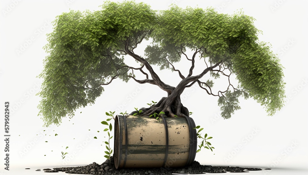 From Fuel to Foliage: A Tree Grows out of a Fuel Canister, Symbolizing ...
