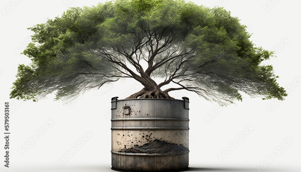 From Fuel to Foliage: A Tree Grows out of a Fuel Canister, Symbolizing ...