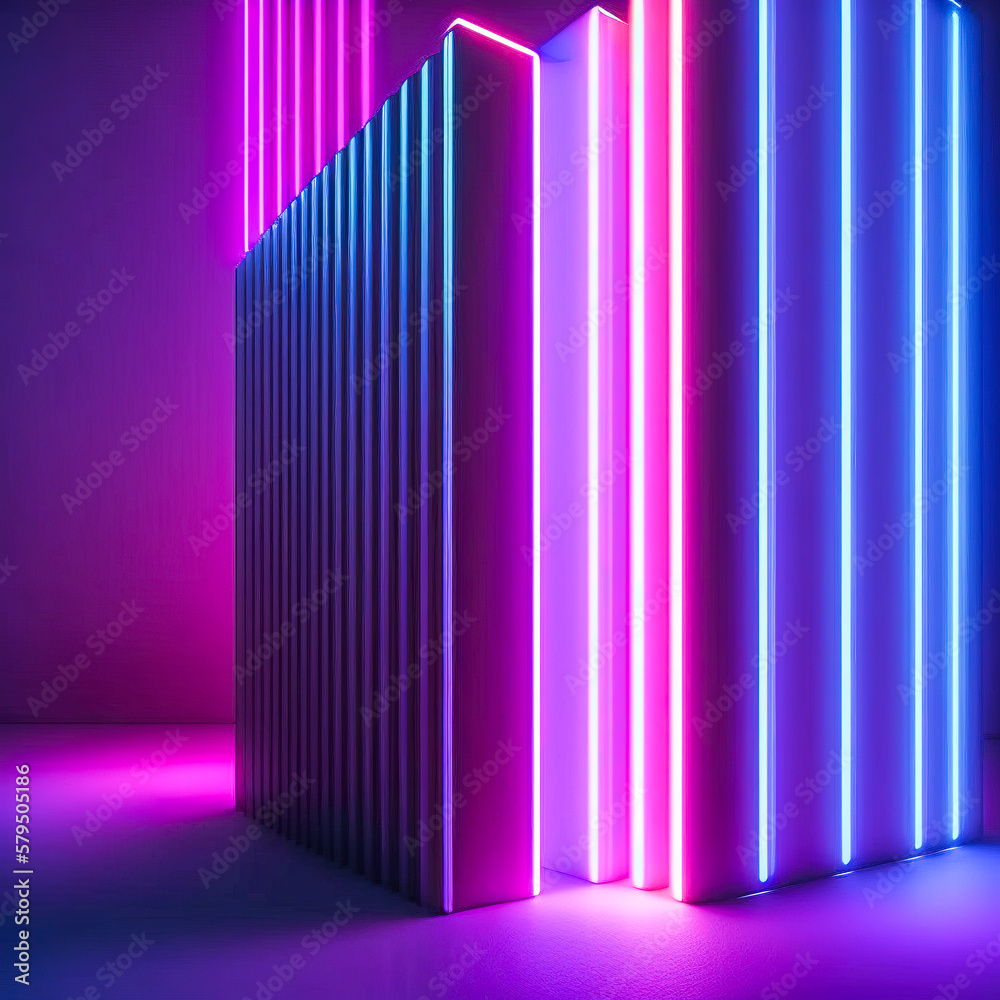 AI generated abstract space red blue pink neon background with cuboid ...