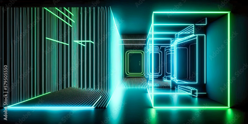 AI generated abstract space red blue pink neon background with cuboid ...