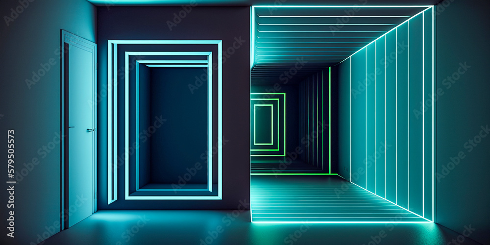 AI generated abstract space red blue pink neon background with cuboid ...