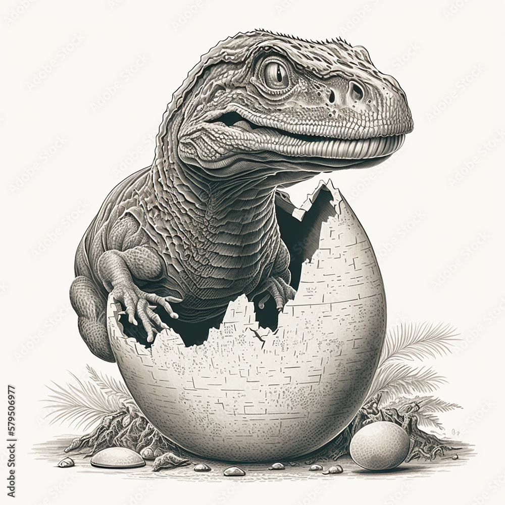 The baby of an ancient prehistoric tyrannosaurus rex lizard hatches ...