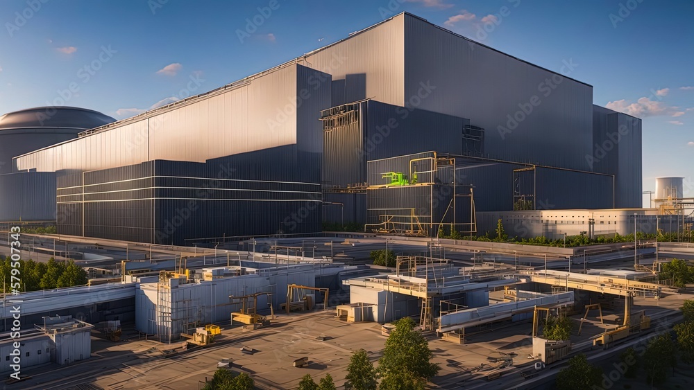 A huge modern nuclear power plant building during construction ...