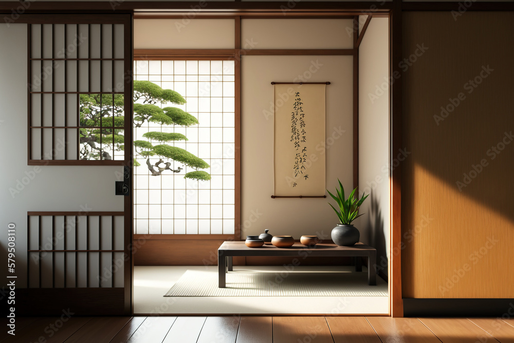 Tatami mat floor, Japanese Shoji door, and Japanese sword are included ...