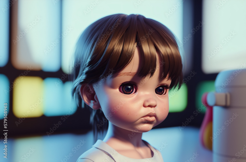 Beautiful doll. Close up. Portrait of attractive toy with big eyes ...