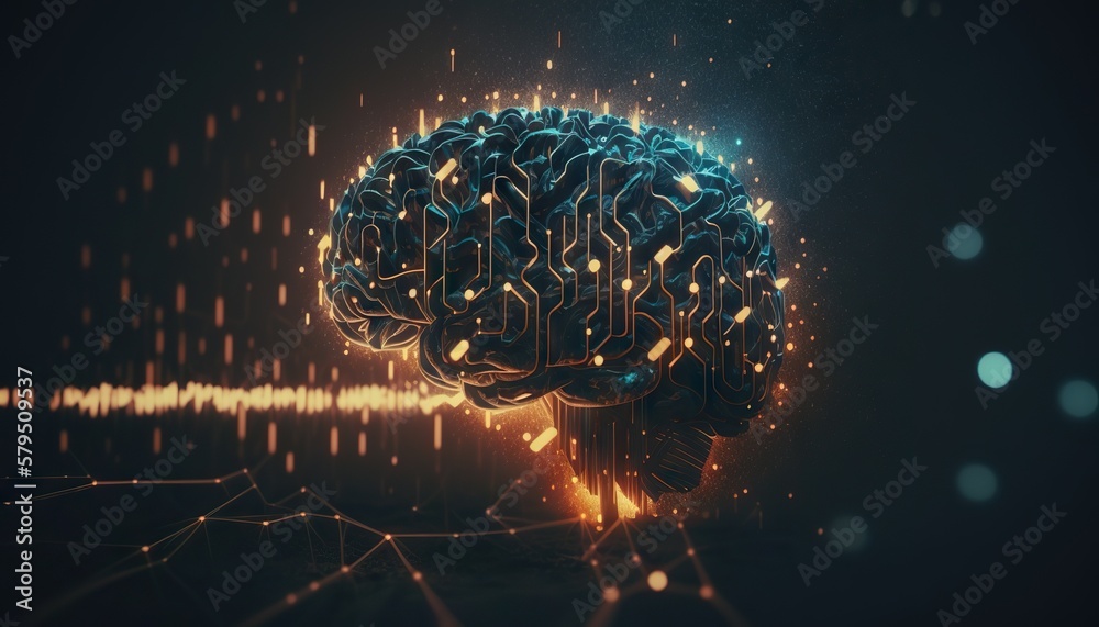 Digital brain connected to data center. Artificial intelligence concept ...