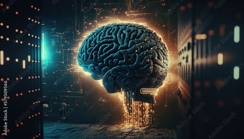 Digital brain connected to data center. Artificial intelligence concept ...