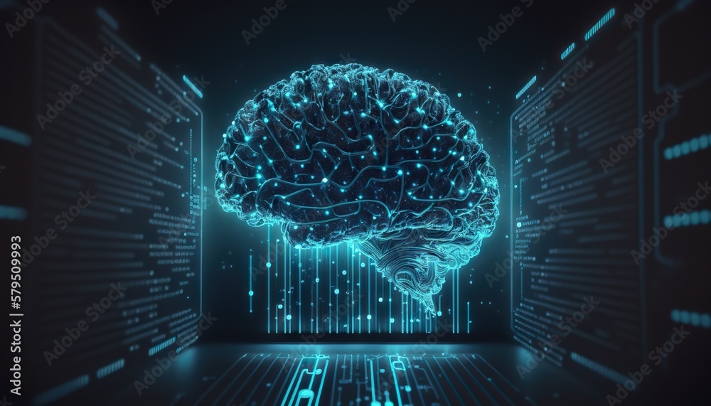 Digital brain connected to data center. Artificial intelligence concept ...
