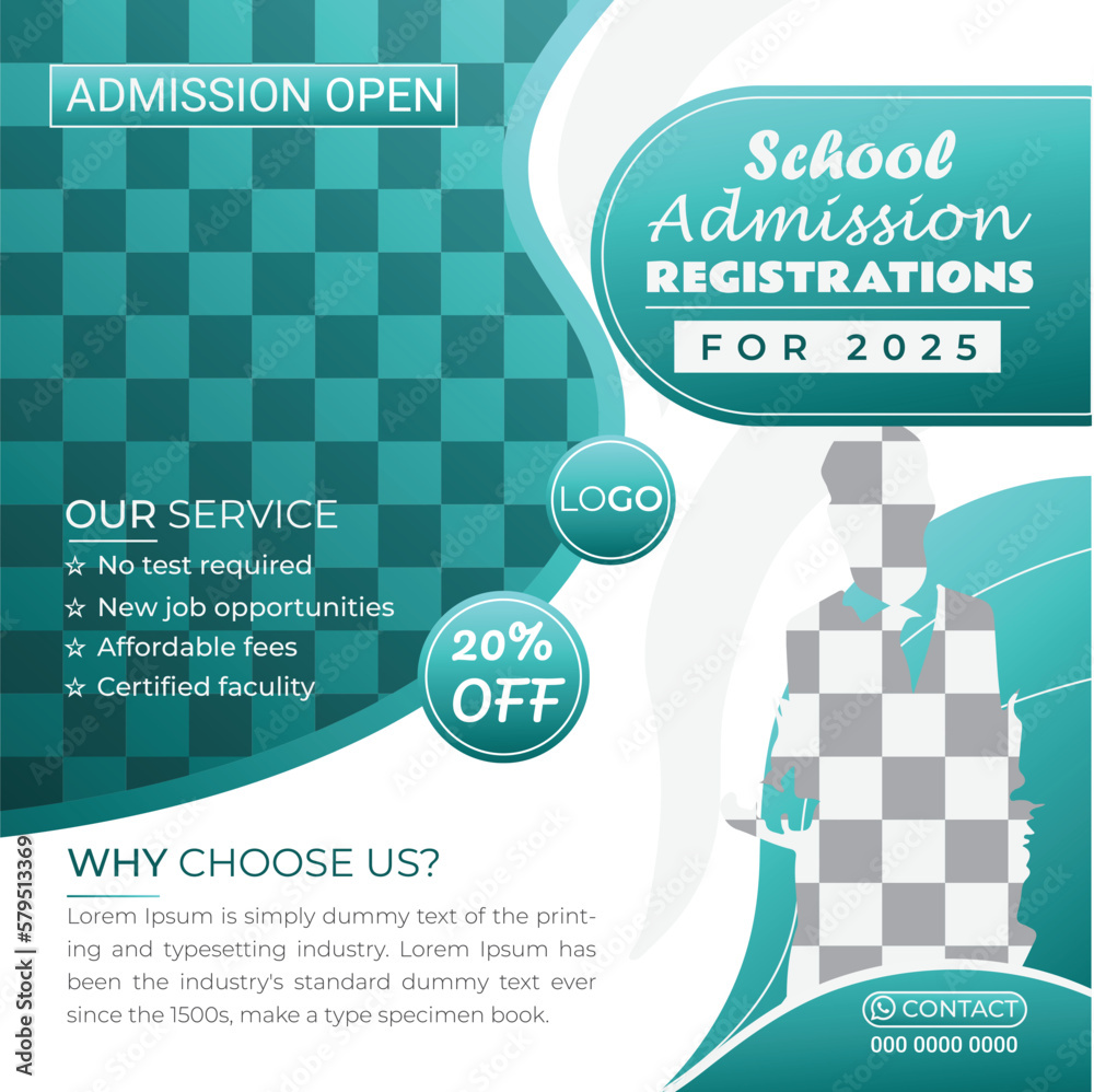 School Admission Registration Social Media Square flyer Design Template ...