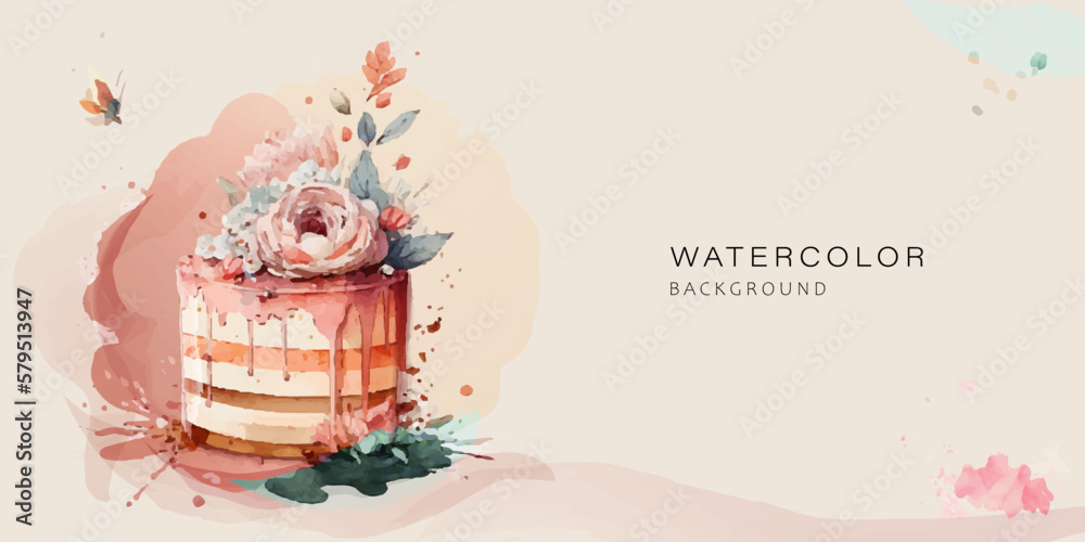Abstract watercolor vector background. Beautiful Festive cake. Luxury ...
