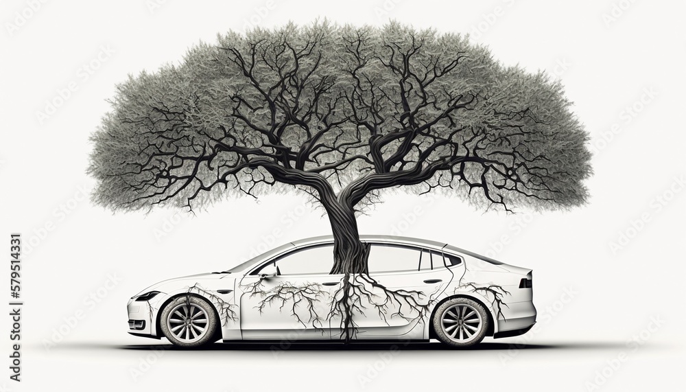 The Power of Green: A Tree Flourishes out of an Electric Car ...