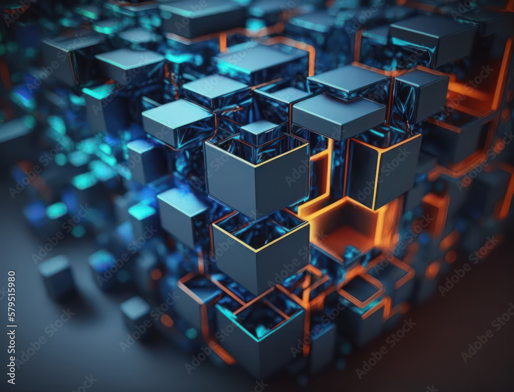3D Futuristic cubes background Abstract geometric mosaic Square tiles ...